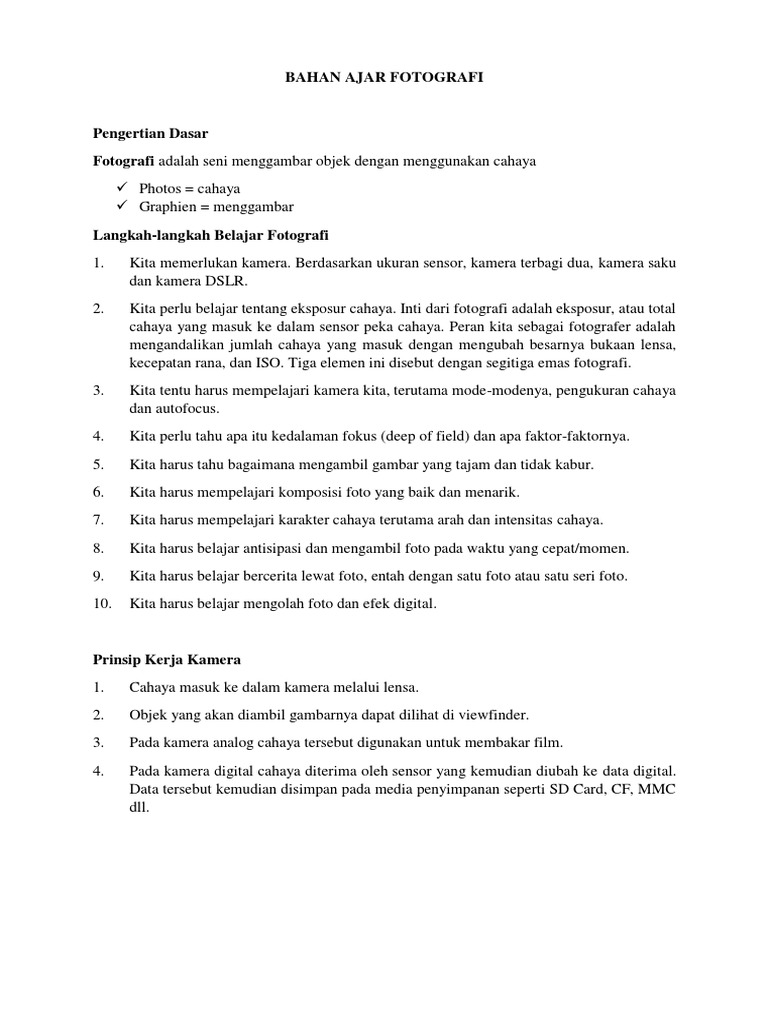 Materi Pengertian Dasar Fotografi | PDF