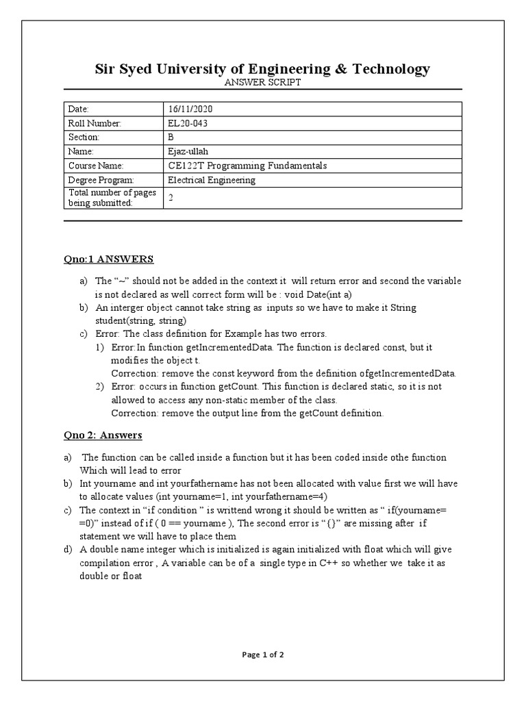 Sir Syed University of Engineering & Technology: Qno:1 Answers | PDF | Software Development ...