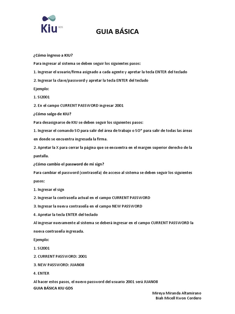 Guia Básica Kiu GDS PDF | PDF | Contraseña | Guerra cibernética
