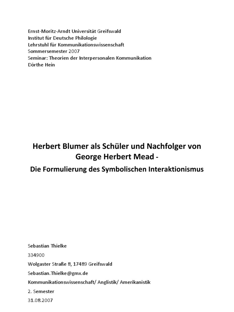 Herbert Blumer Und Die Chicagoer Schule | PDF