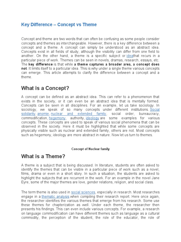 Concept vs Theme: Key Differences Explained | PDF | Concept | Idea