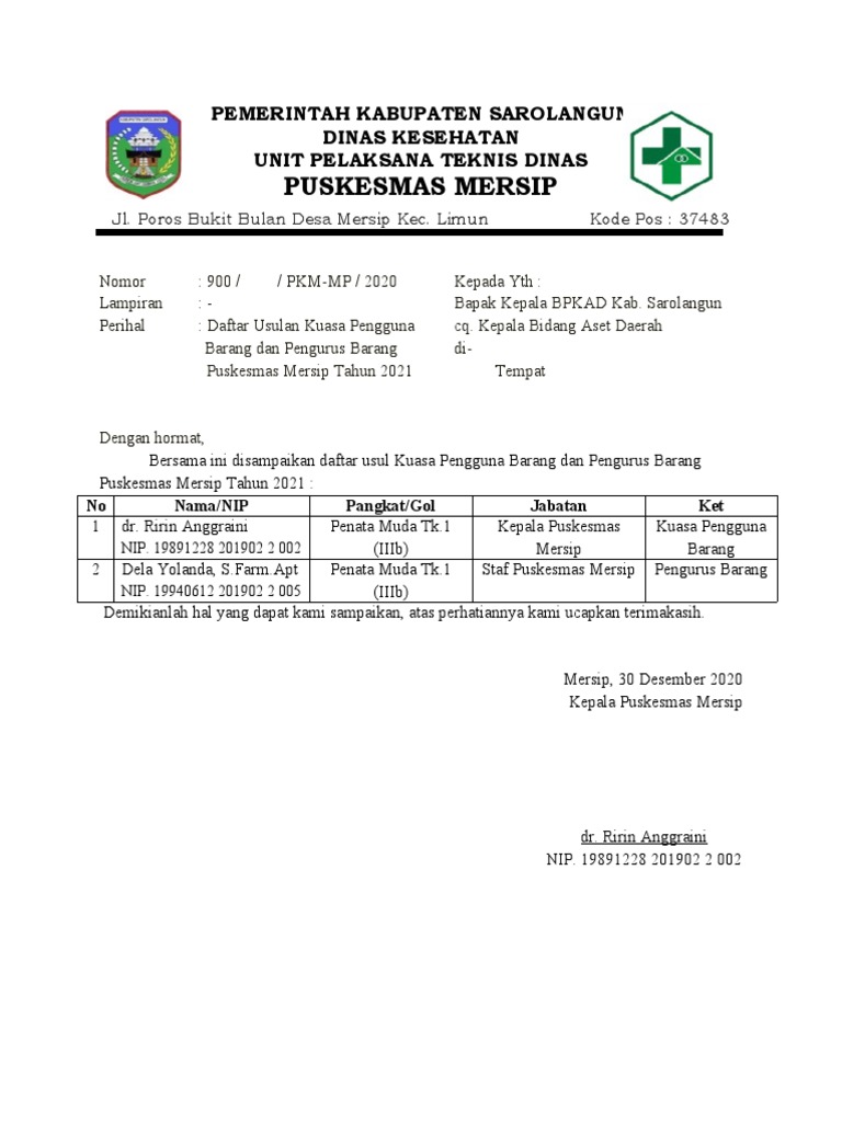 Usulan Pengurus Barang | PDF
