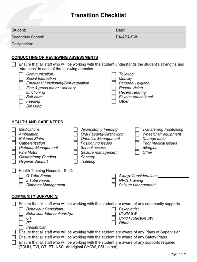 Transition Checklist | PDF | Individualized Education Program | Schools