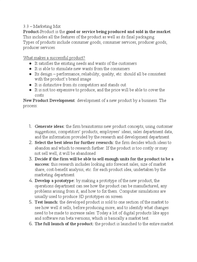 MARKETING MIX Notes | PDF | Demand | Pricing