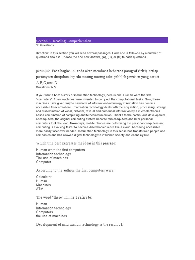 Section 3: Reading Comprehension: Human Were The First Computers ...