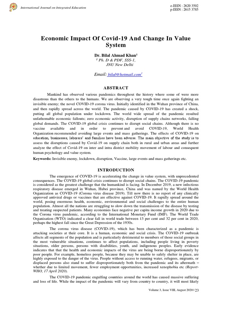 Economic Impact of Covid-19 and Change in Value System | PDF ...