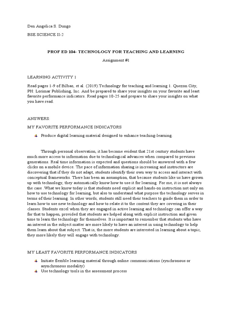 Prof Ed 104-Technology For Teaching and Learning | PDF | Learning ...