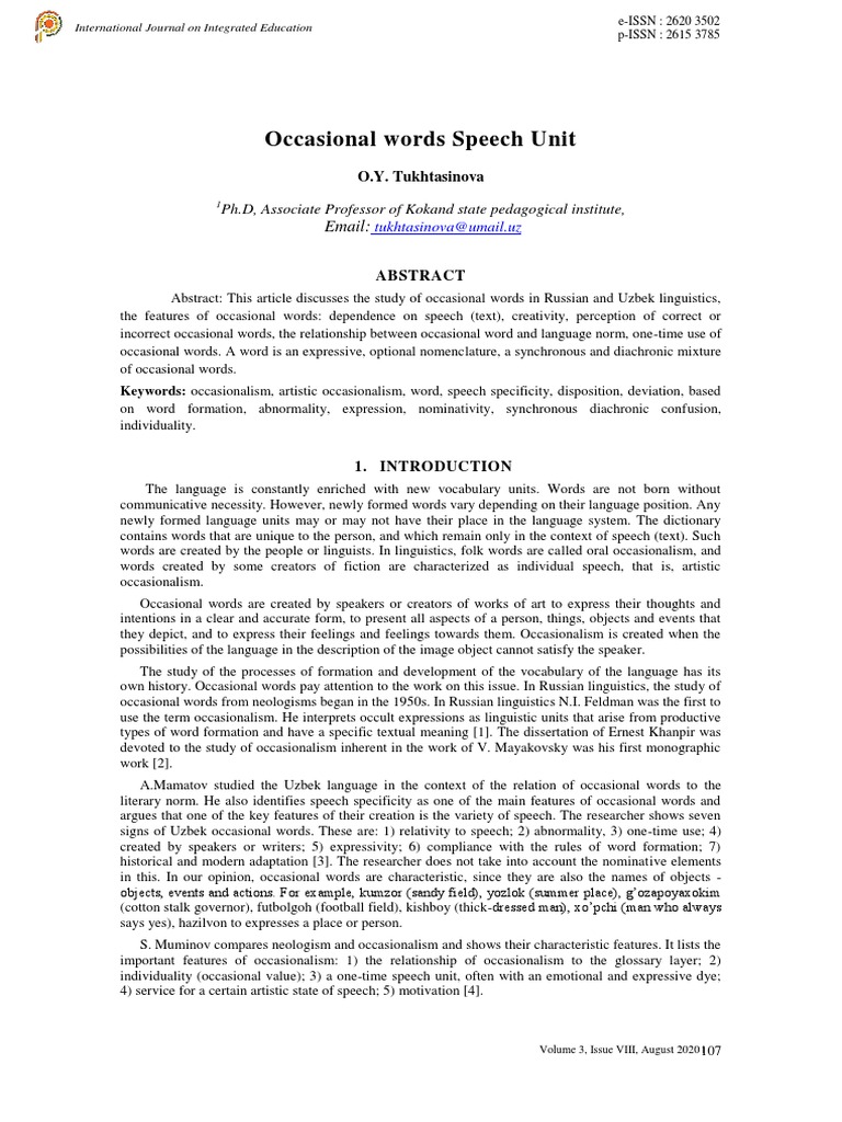 Occasional Words Speech Unit | PDF | Word | Semantics