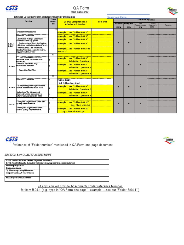 QA (Please Fill-In) Form PT Manarmakeri | PDF | Iso 9000 | Quality ...