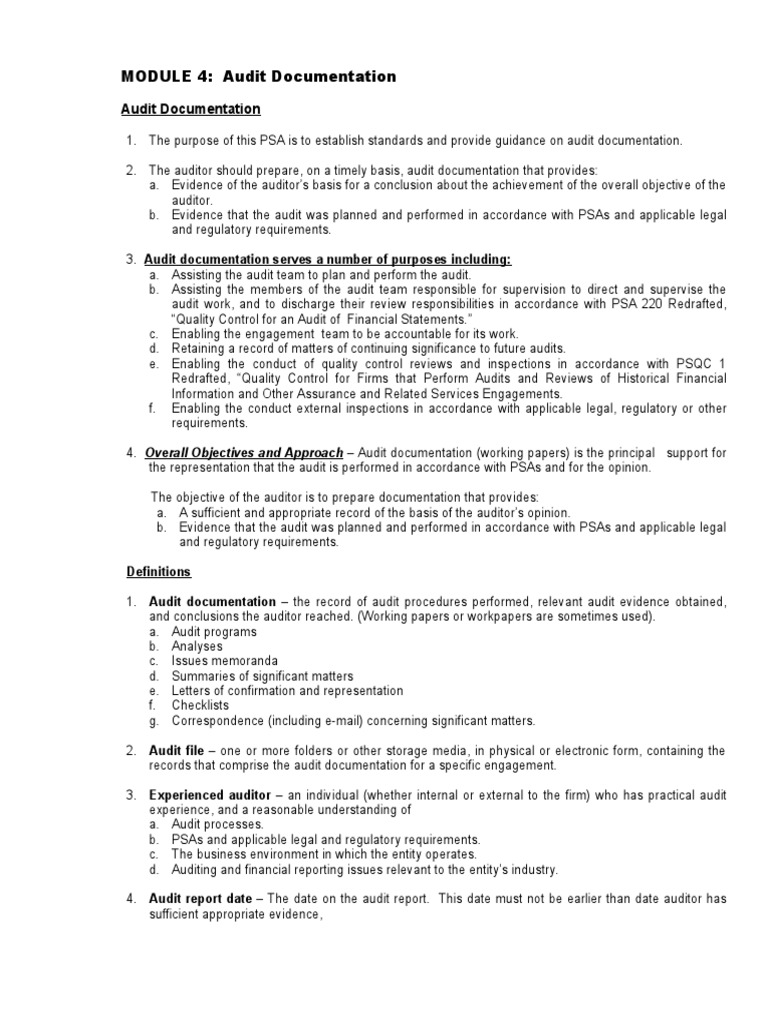 MODULE 4 - Audit Documentation | PDF | Auditor's Report | Audit