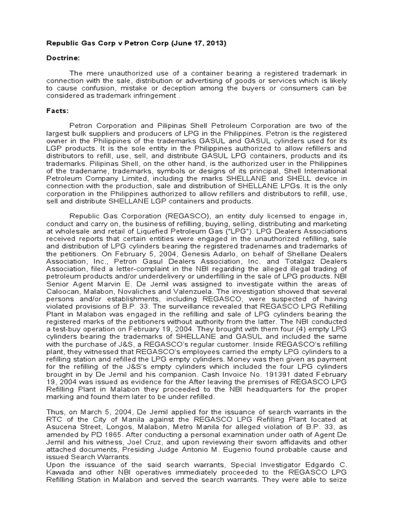 Regasco Vs Petron | PDF | Trademark | Royal Dutch Shell