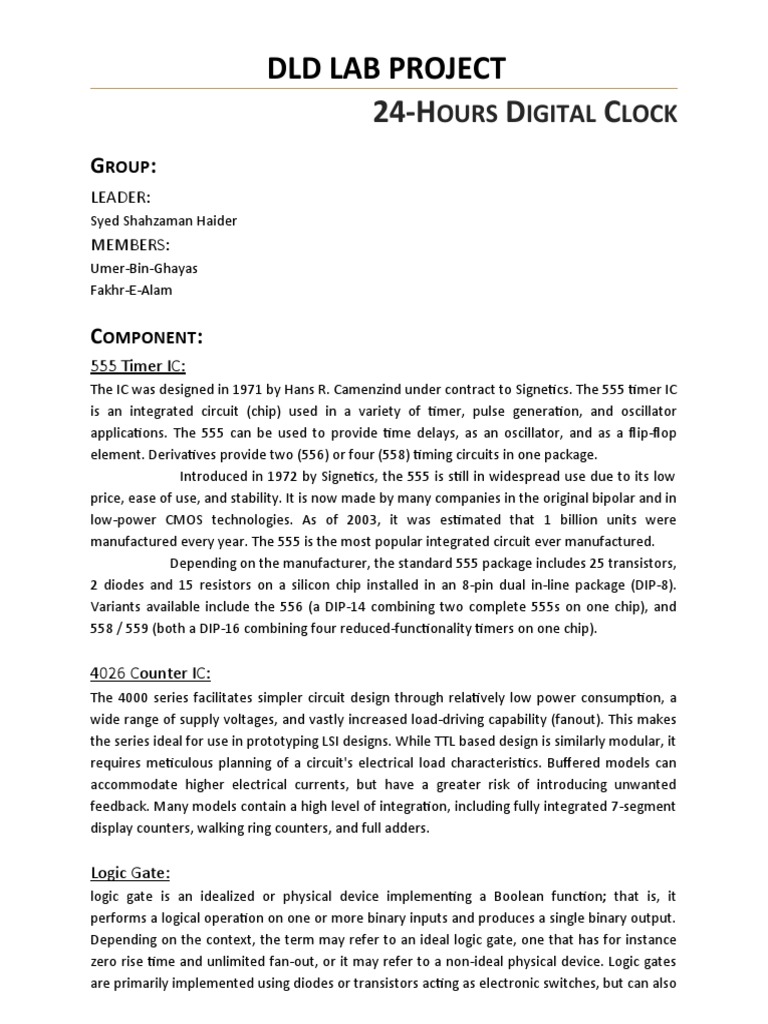 DLD Lab Project: Ours Igital Lock | PDF | Logic Gate | Integrated Circuit