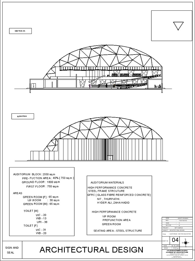 Auditorium Elevation and Areas | PDF | Architectural Design | Architecture