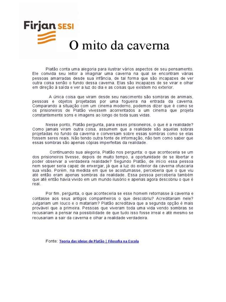 Aula 001 - Pensamento e Ideias (O Mito Da Caverna) | PDF