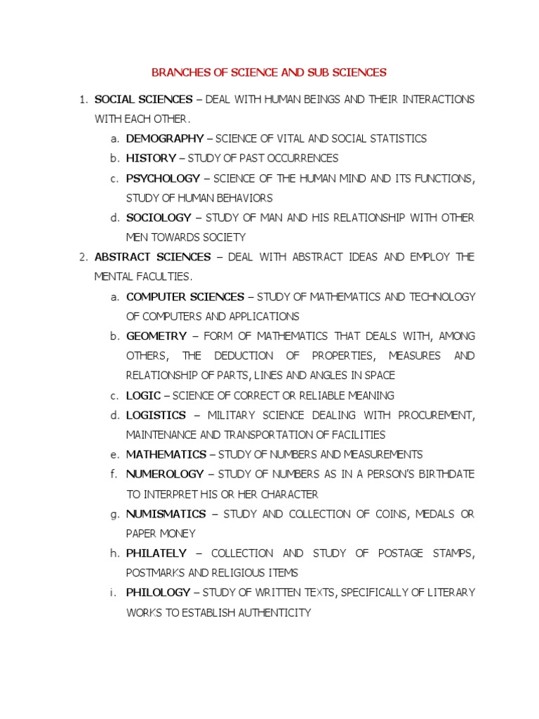 Branches of Science and Sub Sciences | Download Free PDF | Science ...