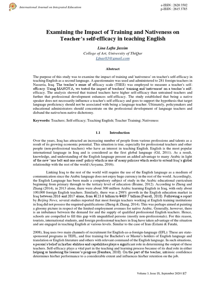 Examining The Impact of Training and Nativeness On Teacher's Self ...