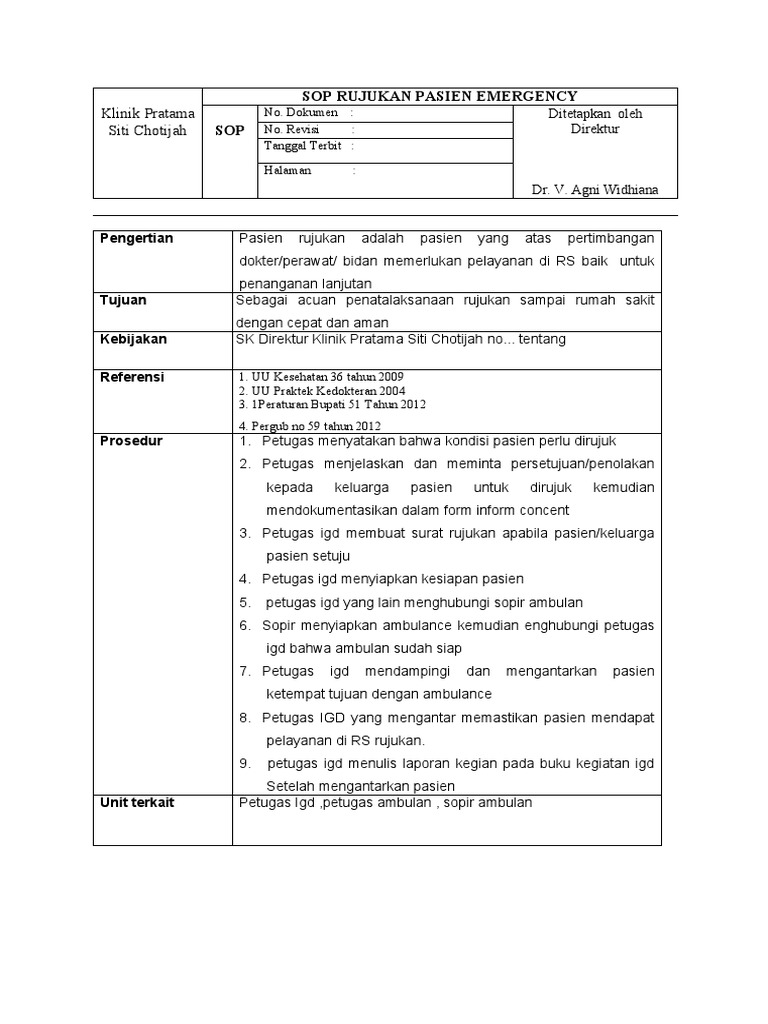 SOP Rujukan Emergency | PDF | Pengembangan Diri | Kesehatan Holistik