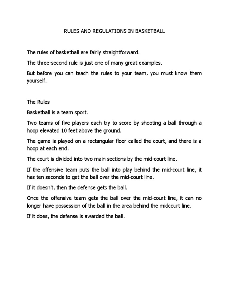 Basketball Rules and Regulations Guide | PDF | Basketball Positions ...
