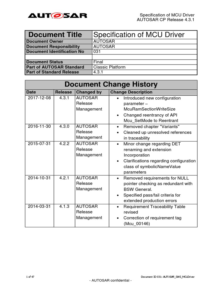 Document Title: Specification of MCU Driver | PDF | Microcontroller ...