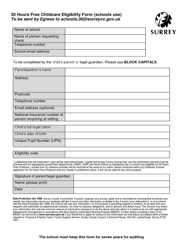 30 Hours Eligibility Consent Form | PDF