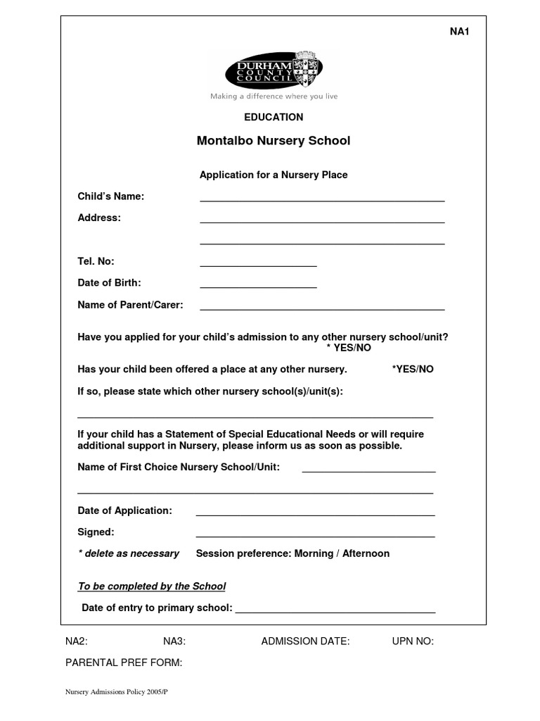 Nursery Application Form | PDF