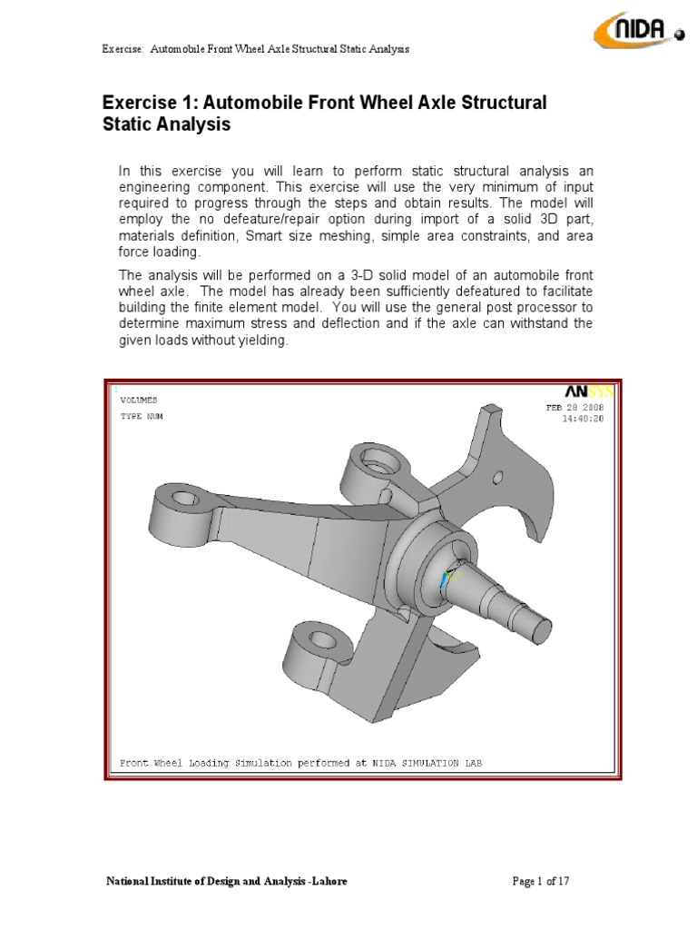 Exercise 1: Automobile Front Wheel Axle Structural Static Analysis ...