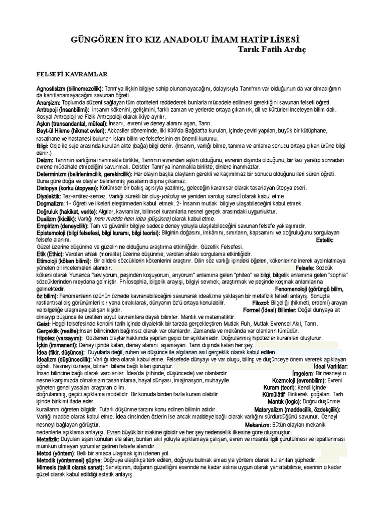 Felsefi̇ Kavramlar | PDF