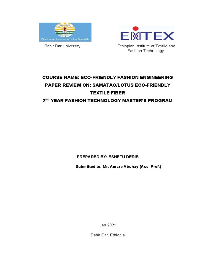 Lotus Fiber Assignment | PDF | Textiles | Yarn