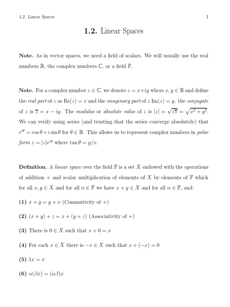 1.2. Linear Spaces 1 | PDF | Basis (Linear Algebra) | Vector Space