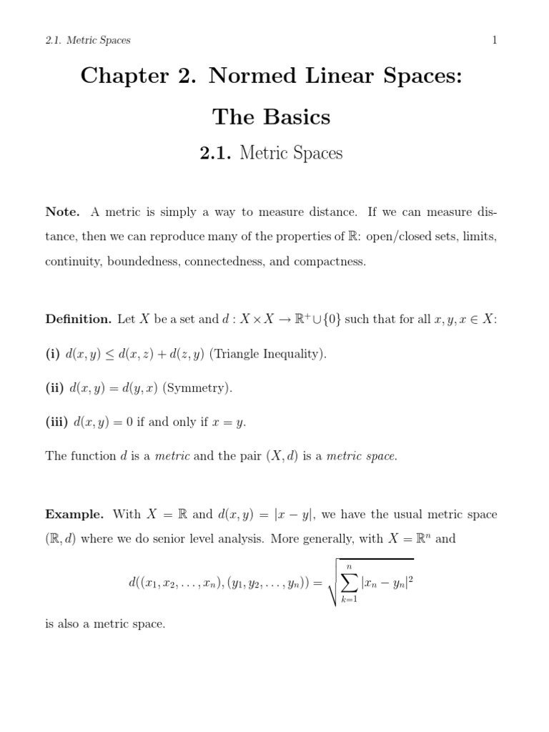 Chapter 2 Normed Linear Spaces The Basics Pdf Metric Space Mathematical Structures
