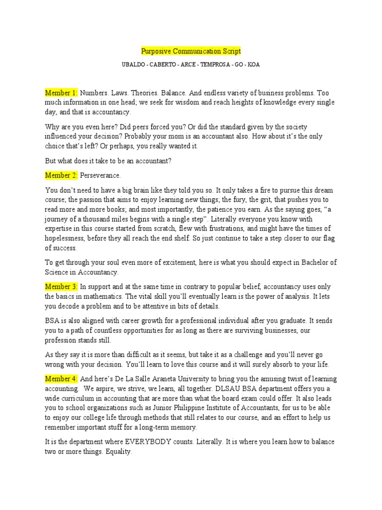 Purposive Communication Script | PDF | Cognition | Human Nature