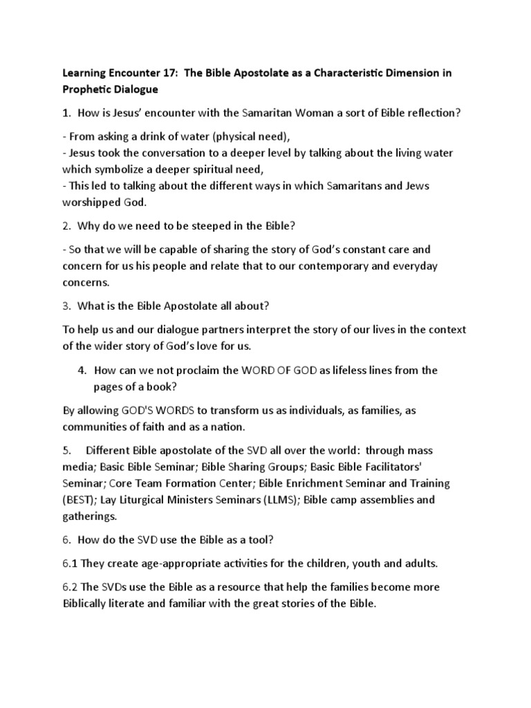 The Bible Apostolate as a Characteristic Dimension in Prophetic ...