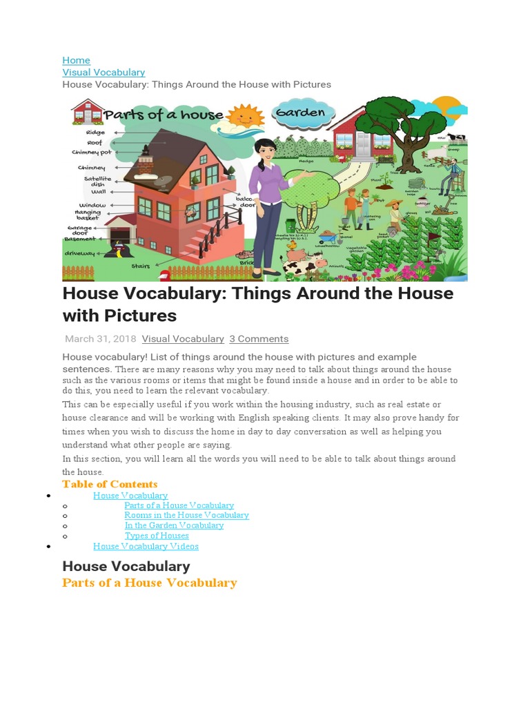 House Vocabulary: Things Around The House With Pictures | PDF