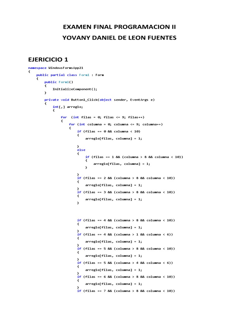 Examen Final Programacion II | PDF | Programación de computadoras | Ingeniería de software