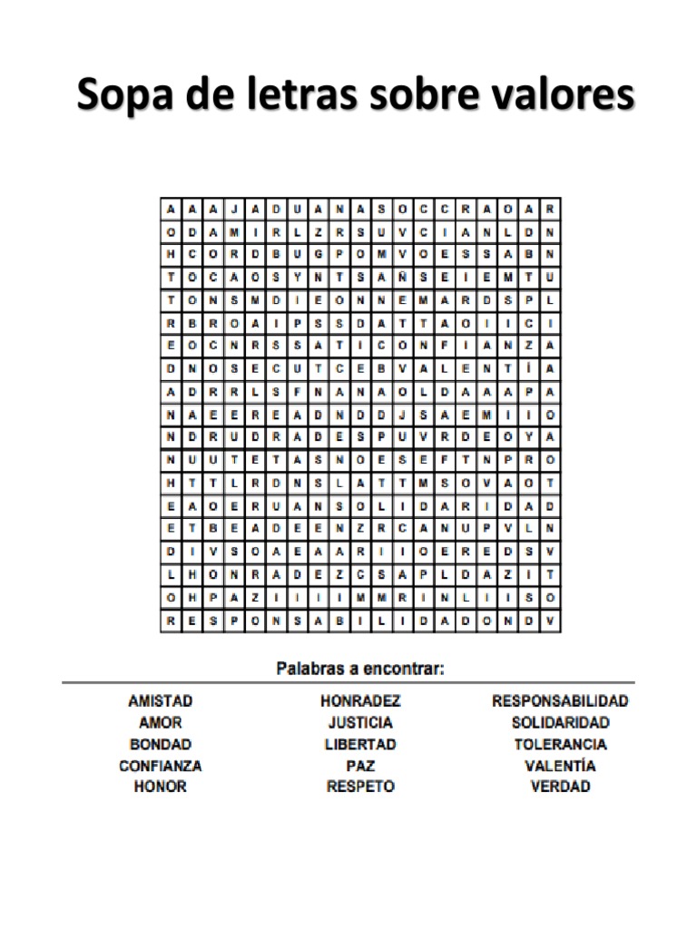 Sopa De Letra Valores Pdf