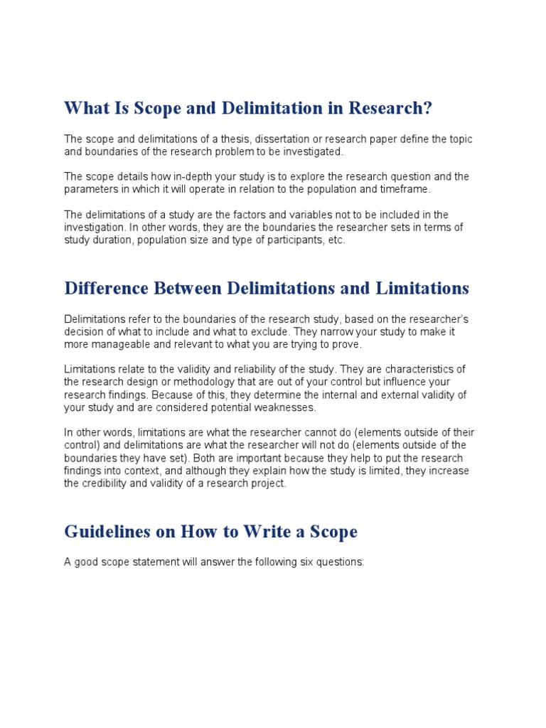 What Is Scope and Delimitation in Research | PDF | Scope (Computer Science) | Experiment