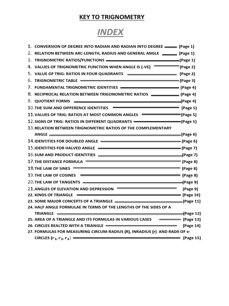 Index: Key To Trignometry | PDF | Triangle | Trigonometric Functions