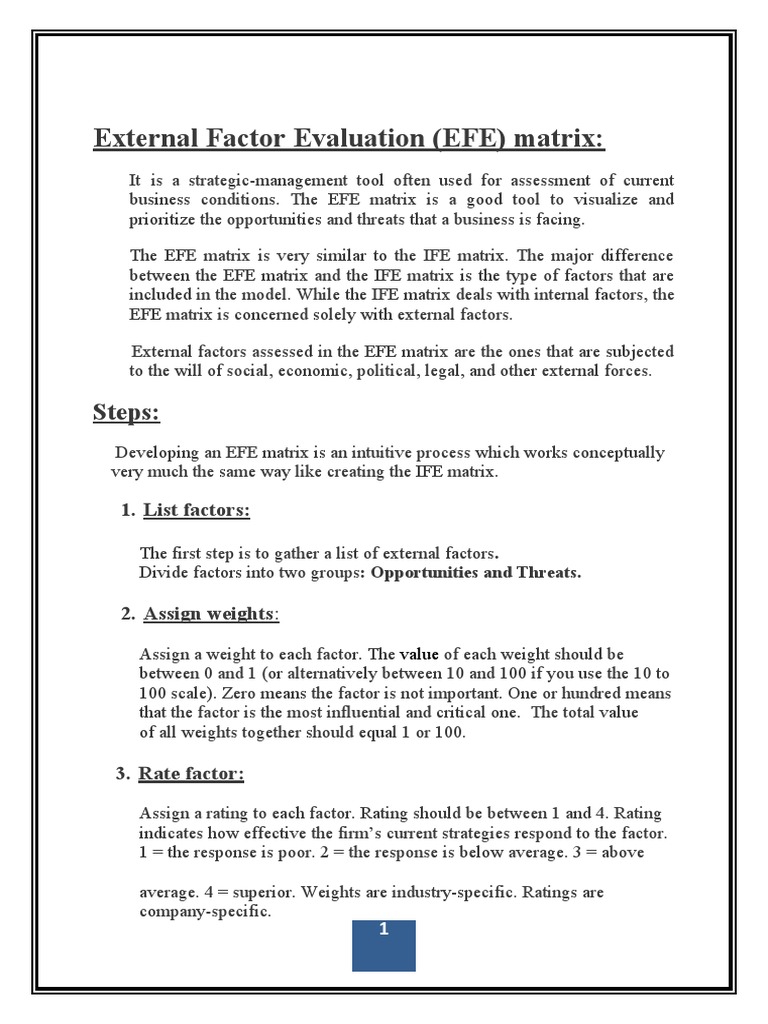 External Factor Evaluation (EFE) Matrix:: Steps | PDF | Weighted ...