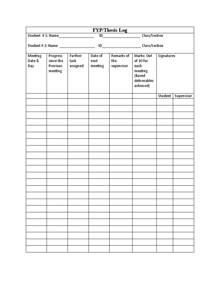 FYP-Thesis Log Sheet | PDF