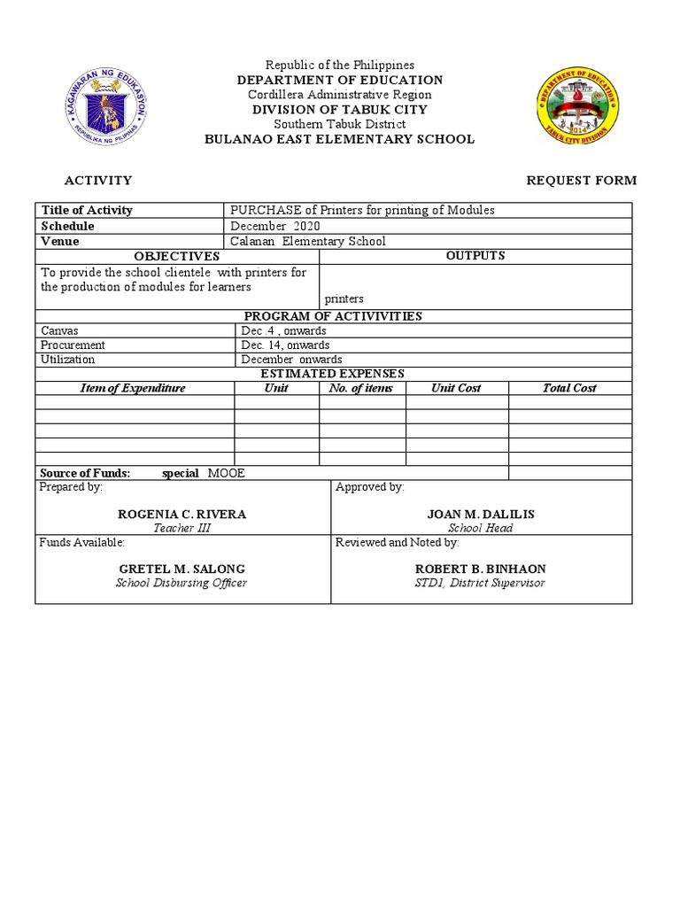 ACTIVITY REQUEST For Mission | PDF