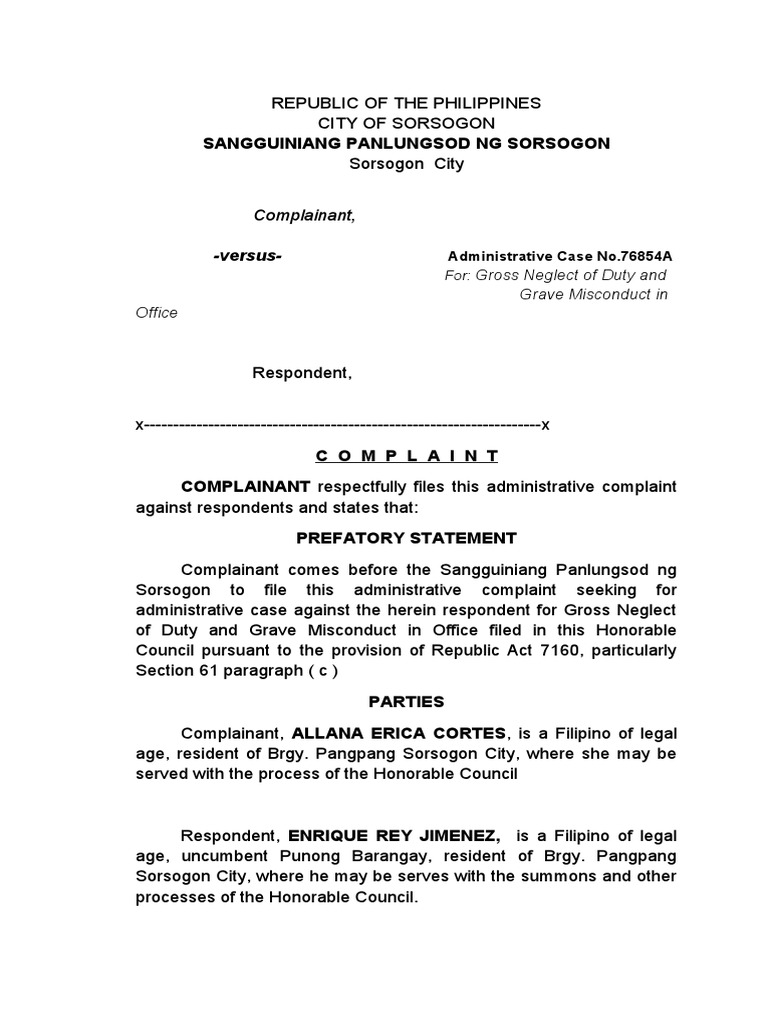 Administrative Complaint for Misconduct | PDF | Complaint | Common Law