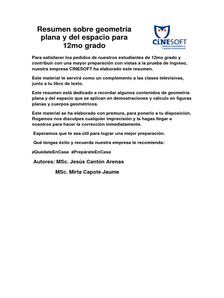 Resumen Sobre Geom 12mo Grado | PDF | Triángulo | Perpendicular