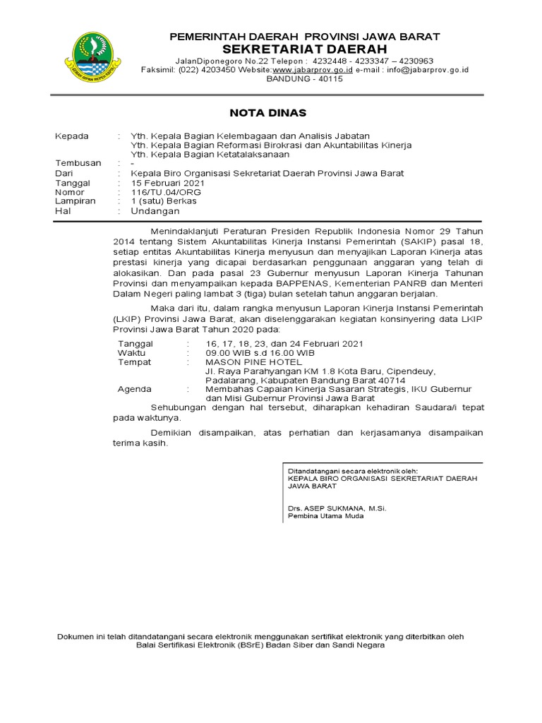 Nota Dinas Surat Undangan Untuk Kepala Bagian | PDF