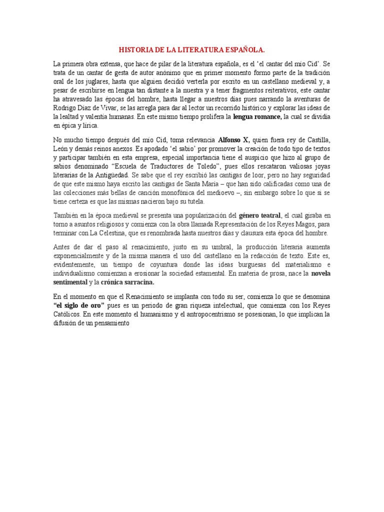 Historia de La Literatura Española | PDF | Literatura española | Edades ...