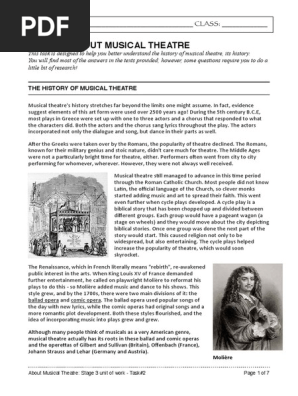 Musical Theatre Worksheets