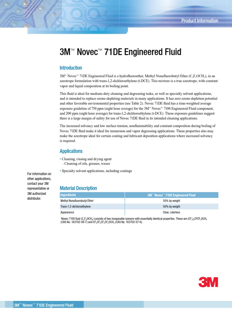 Data Sheet HFE-71DE | PDF | Volatile Organic Compound | Chemistry