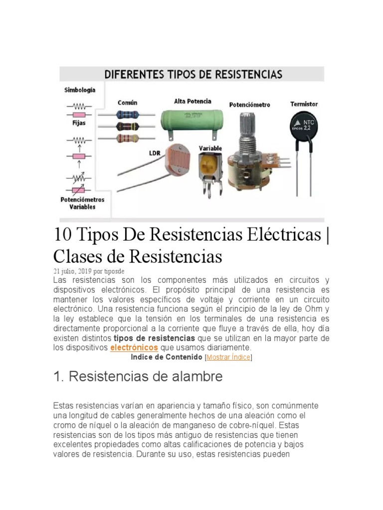 10 Tipos de Resistencias Eléctricas | PDF | Resistor | Resistencia ...