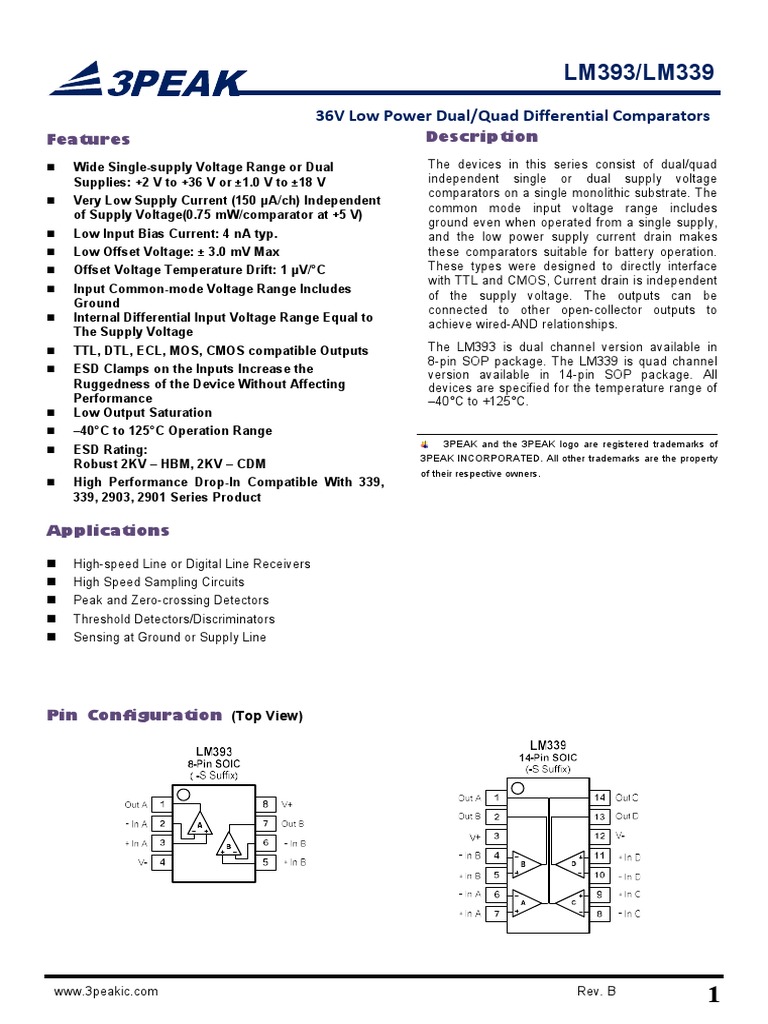 LM393 - LM339 - 3peak Incorporated | PDF | Capacitor | Electronic Engineering