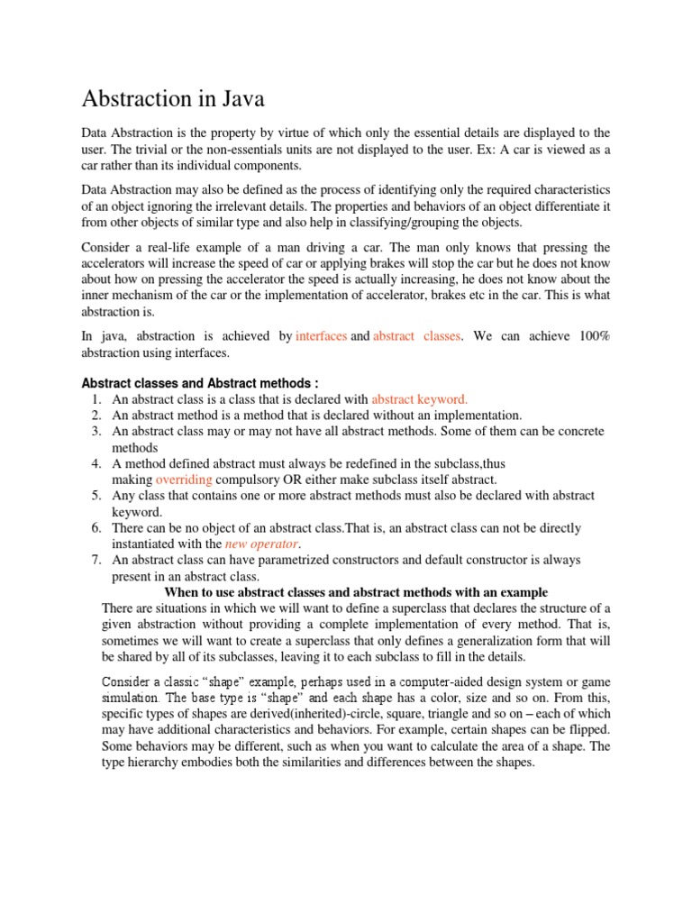 Abstraction In Java Interfaces Abstract Classes Pdf Method Computer Programming Class