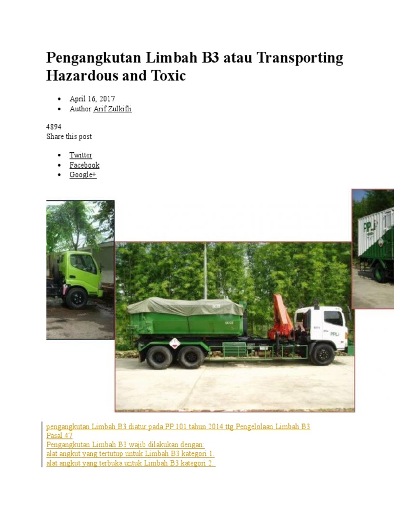 Pengangkutan Limbah B3 Atau Transporting Hazardous and Toxic | PDF